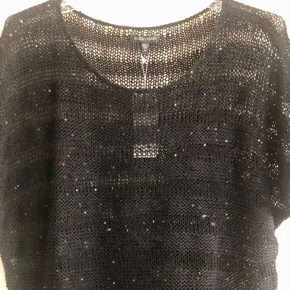 Eileen Fisher | Sweaters | Sequin Chainmail Shadow Stripe Knit Cotton ...